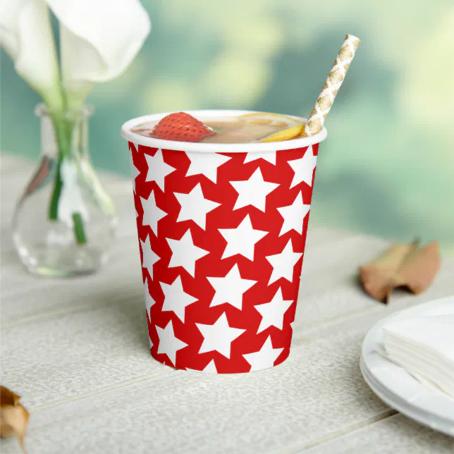 Red with a White Stars Pattern Paper Cups | Zazzle