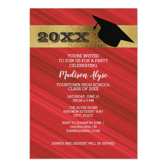 Red with Gold and Graduation Cap Party Invitation | Zazzle.com