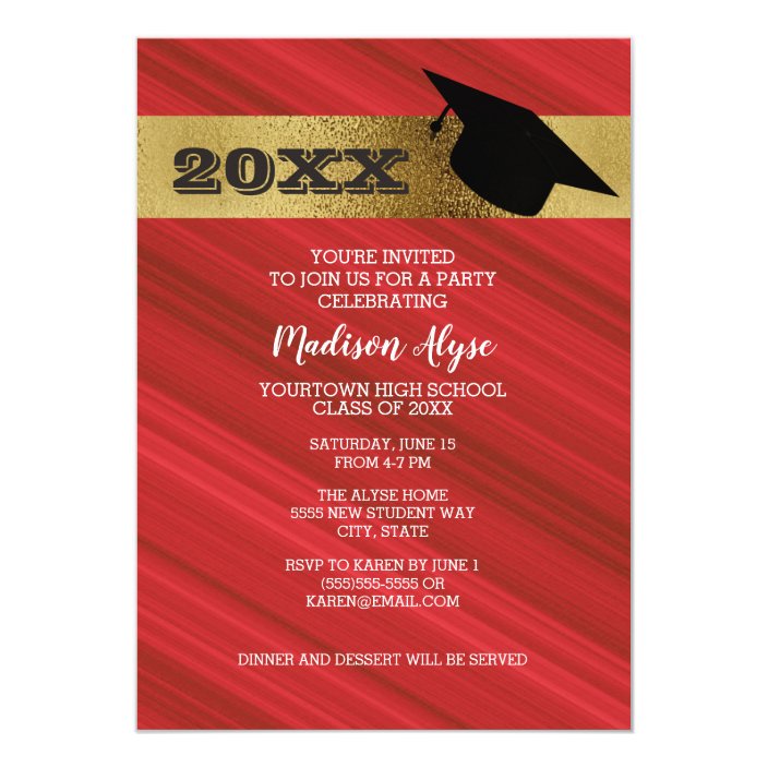 Red with Gold and Graduation Cap Party Invitation | Zazzle.com