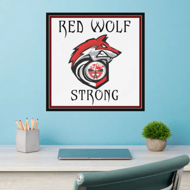 Red Wolf Strong with Black and Red boarder Wall Decal | Zazzle