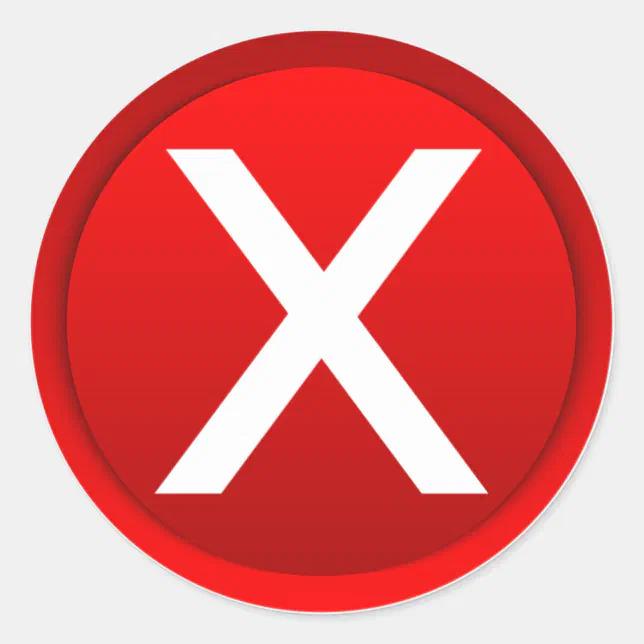 Red X - No / Incorrect Symbol Classic Round Sticker | Zazzle