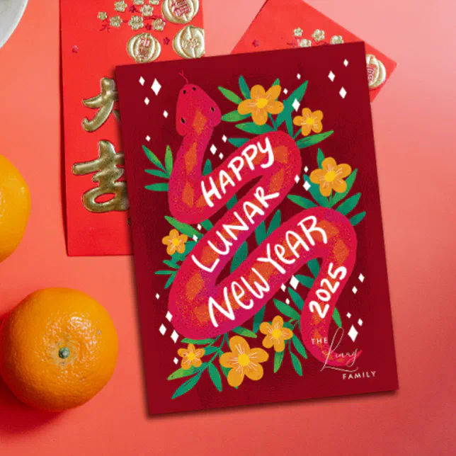Red Year of the Snake Lunar New Year Card | Zazzle