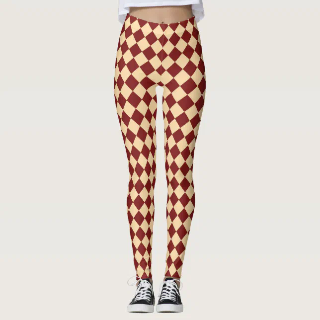 Red Yellow Checker Diamond Pattern Leggings | Zazzle