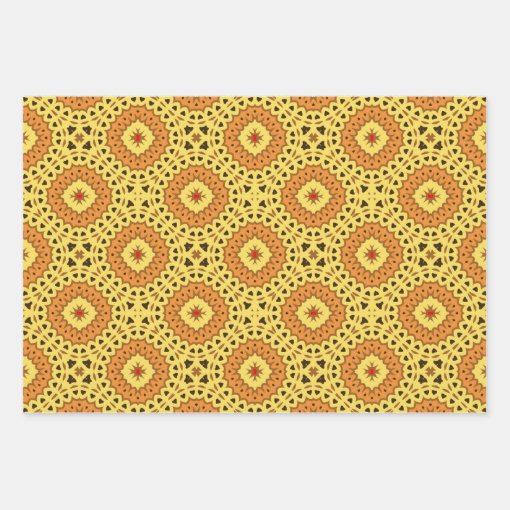 Red Yellow Orange Oriental Geometric Patterns Wrapping Paper Sheets ...