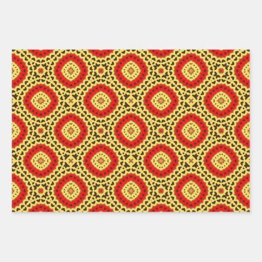 Red Yellow Orange Oriental Geometric Patterns Wrapping Paper Sheets ...