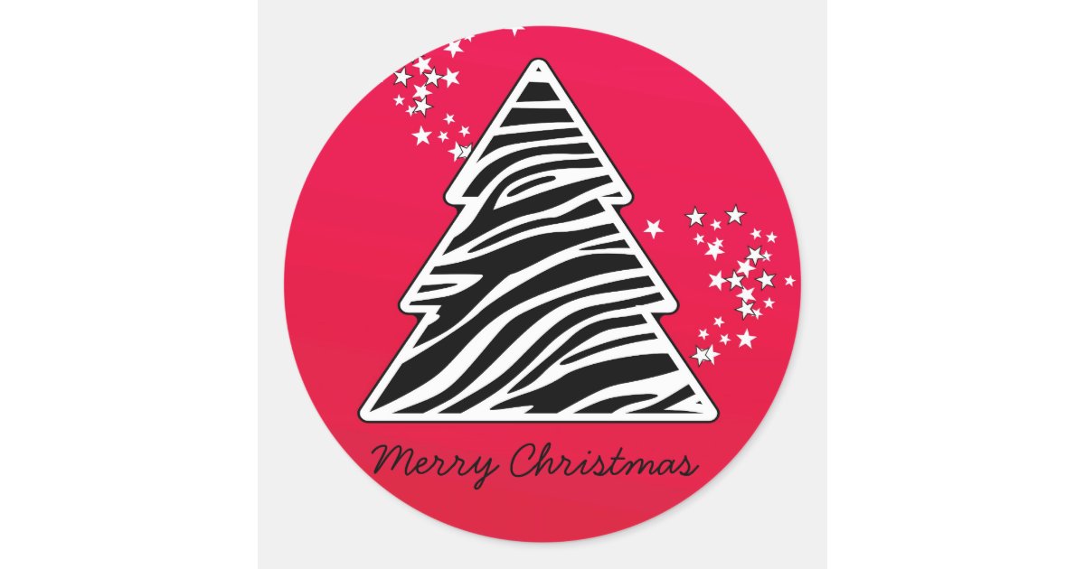 Red Zebra Christmas Tree Classic Round Sticker | Zazzle