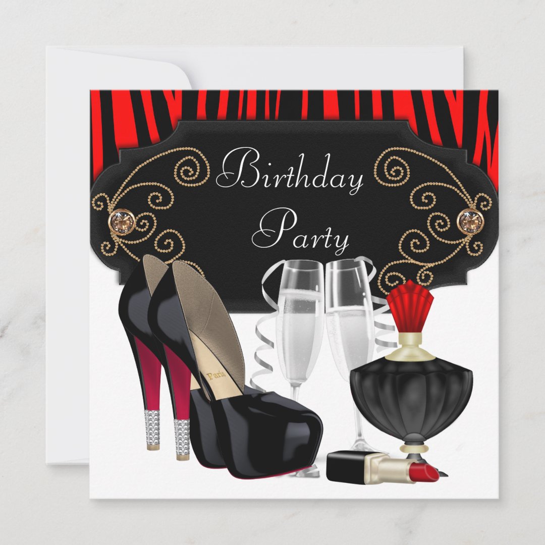 Red Zebra High Heel Shoes Birthday Party Invitation | Zazzle