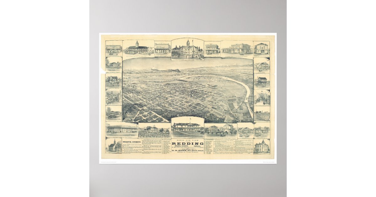 Redding, CA. Panoramic Map (1393A) Poster | Zazzle