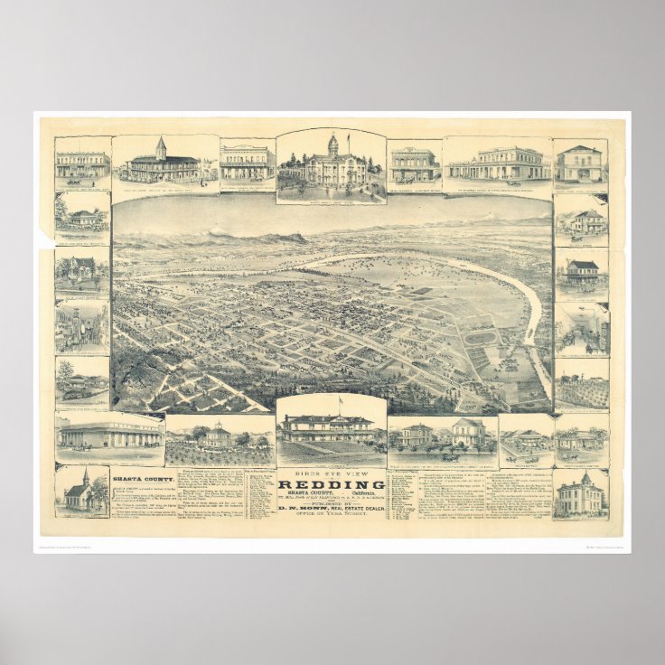 Redding, CA. Panoramic Map (1393A) Poster | Zazzle