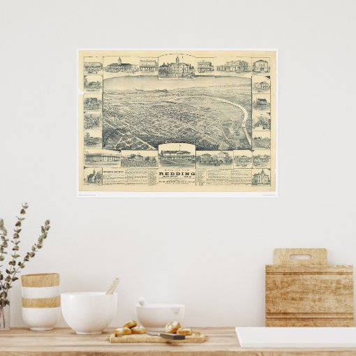 Redding, CA. Panoramic Map (1393A) Poster | Zazzle