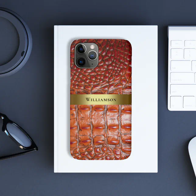 Reddish Brown Reptile Digital Leather Gold Metal Case-Mate iPhone Case ...