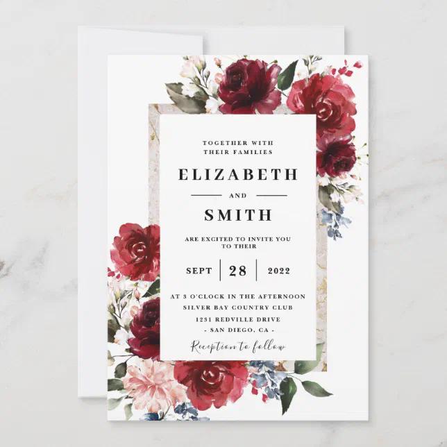 Reddish Floral Elegant Rustic White Wedding Invitation | Zazzle