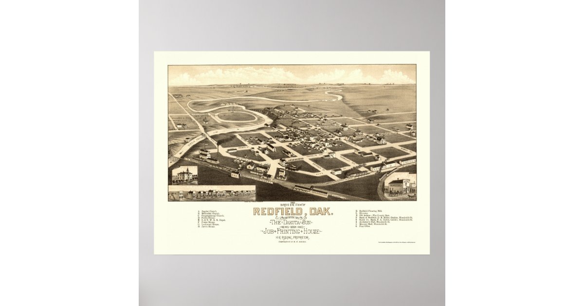 Redfield, SD Panoramic Map - 1883 Poster | Zazzle
