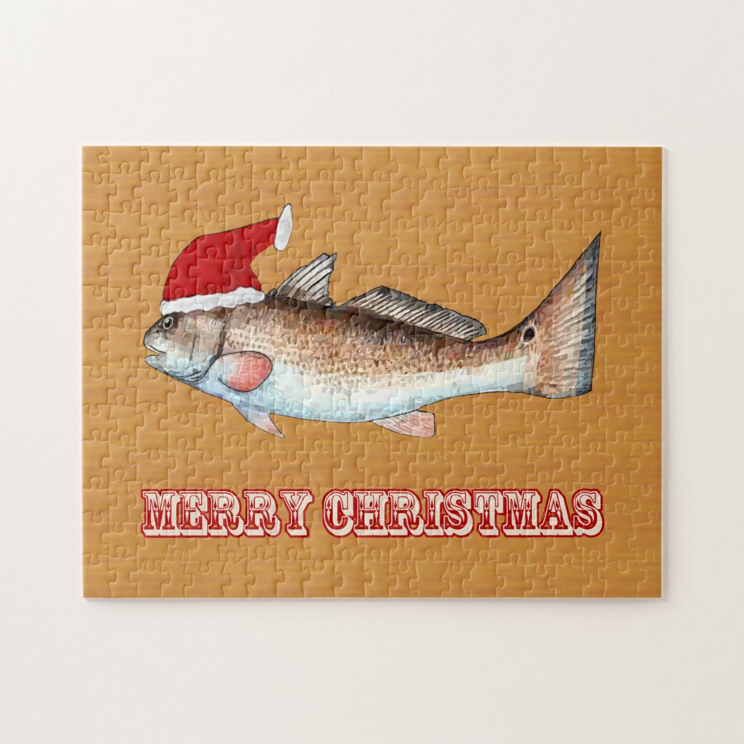 Redfish Santa Hat Christmas Jigsaw Puzzle | Zazzle