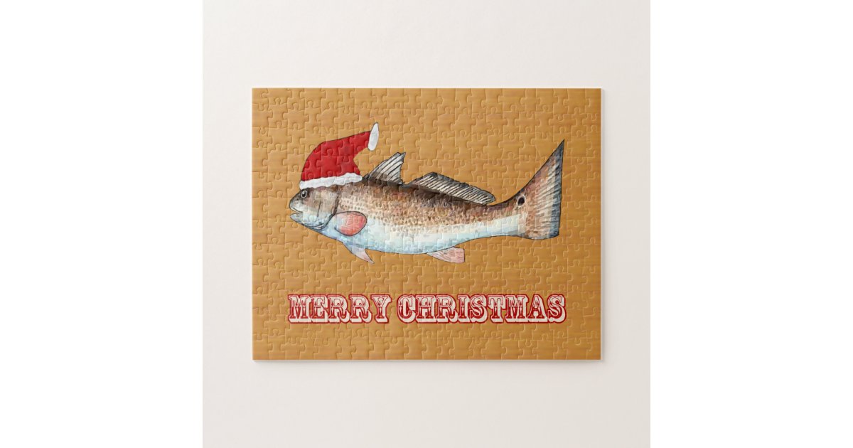Redfish Santa Hat Christmas Jigsaw Puzzle | Zazzle