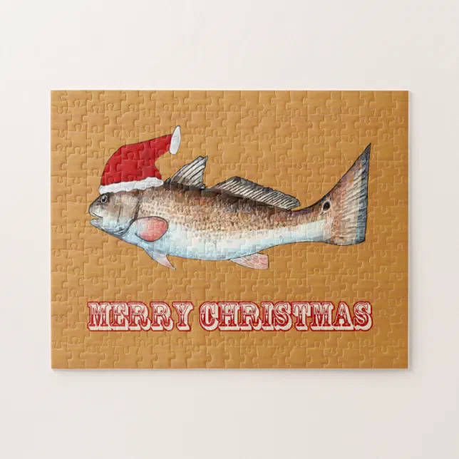 Redfish Santa Hat Christmas Jigsaw Puzzle | Zazzle