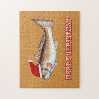Redfish Santa Hat Christmas Jigsaw Puzzle | Zazzle