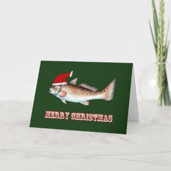 Redfish Santa Hat Christmas on Green Holiday Card | Zazzle