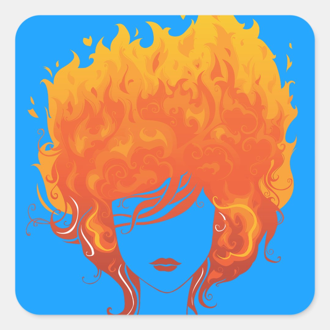 Redheaded Woman, Red Fire Hair Square Sticker | Zazzle