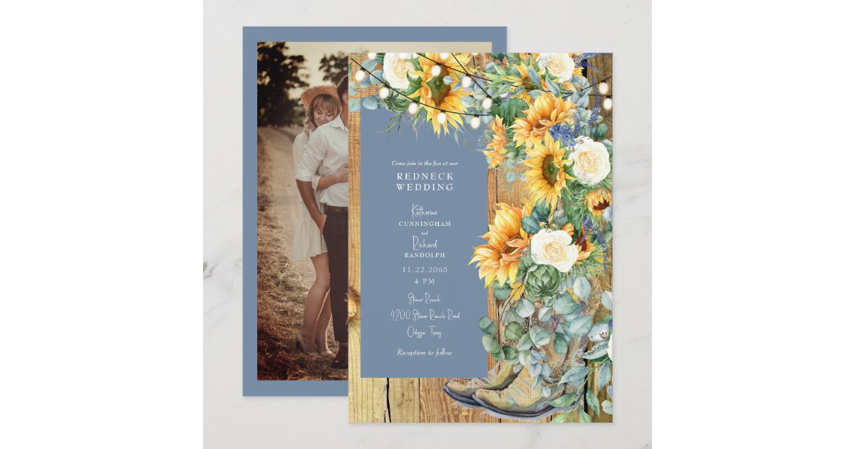 Redneck Wedding Cowboy Boots String Periwinkle Invitation | Zazzle