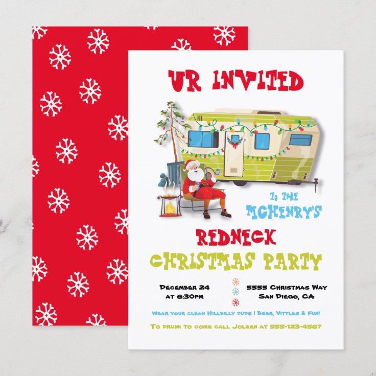 Redneck White Trash Christmas Trailer Party Invit Invitation | Zazzle