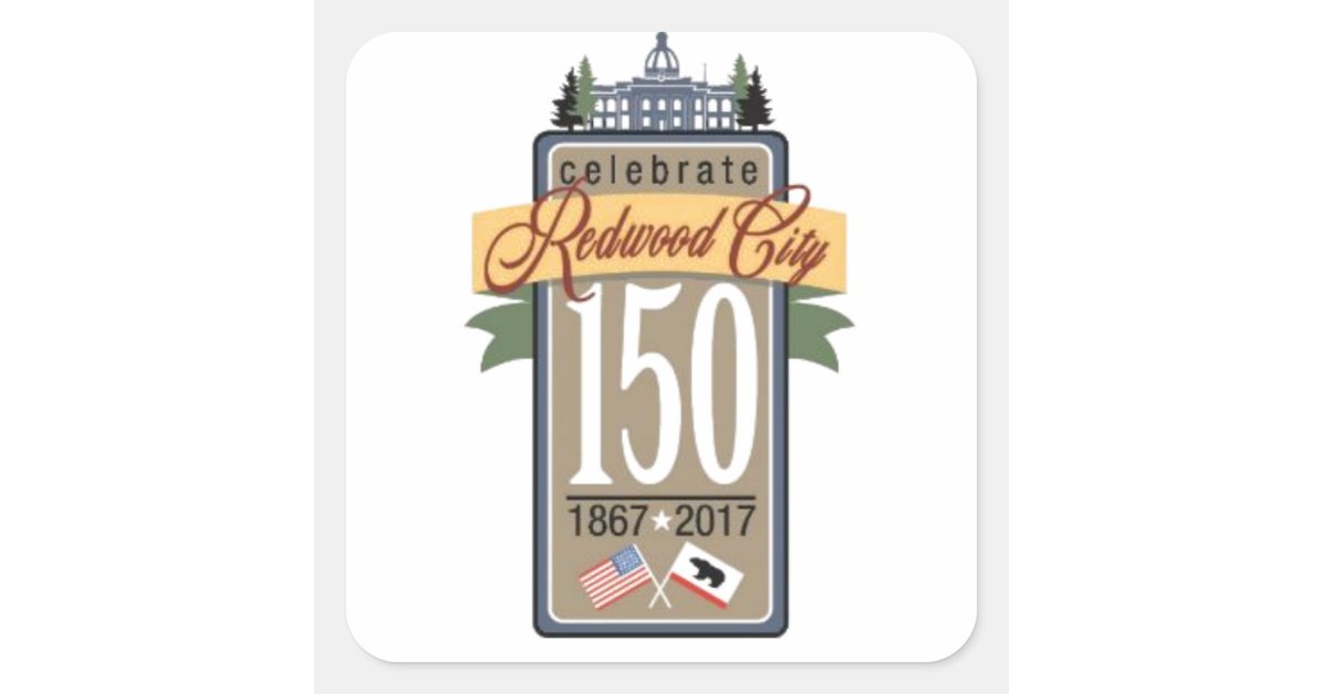 Redwood City 150th Anniversary Square Sticker | Zazzle