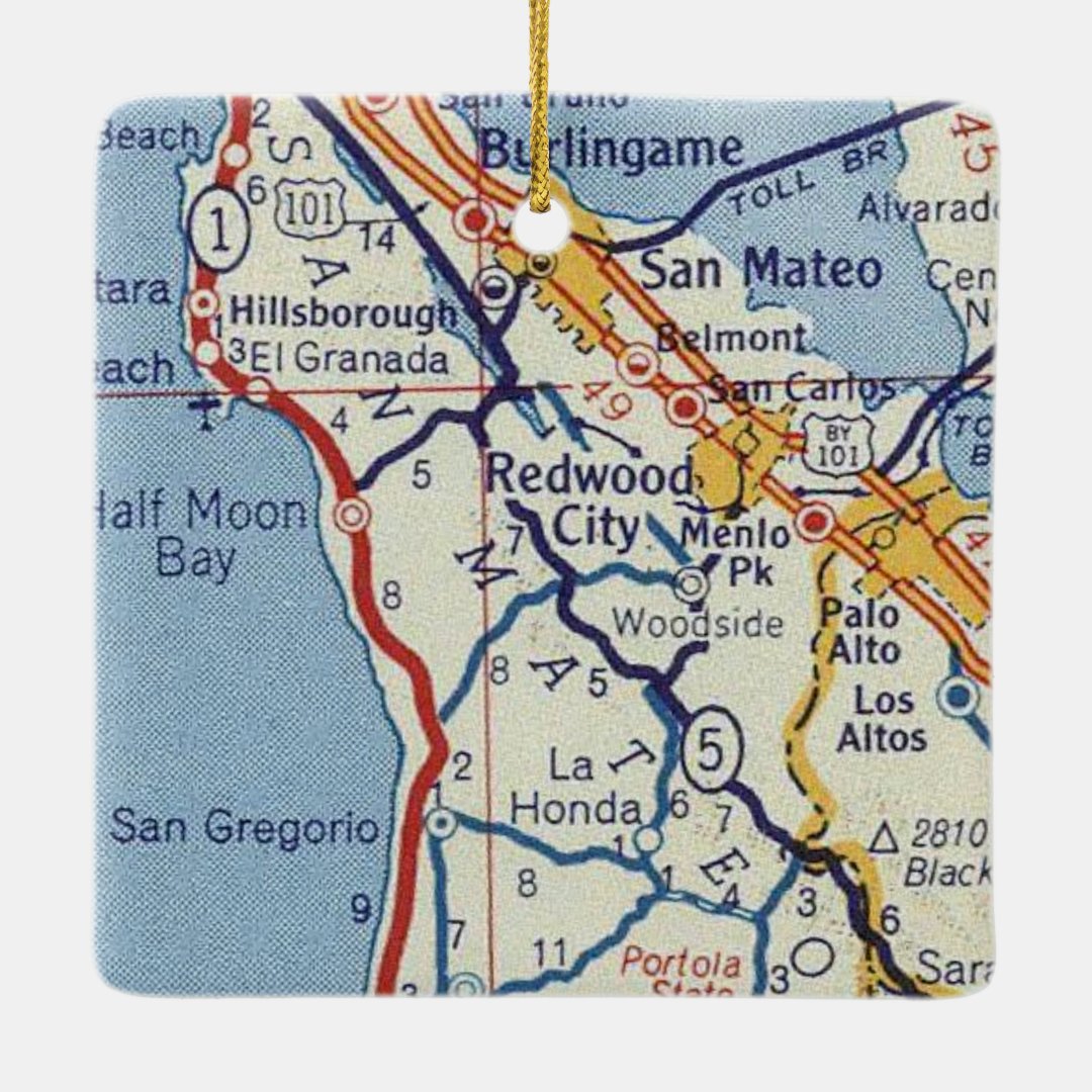 Redwood City Vintage Map Ceramic Ornament | Zazzle