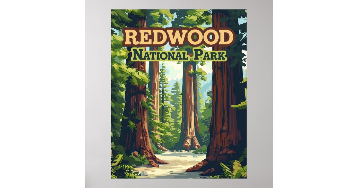 Redwood National Park California Tree Retro Poster | Zazzle