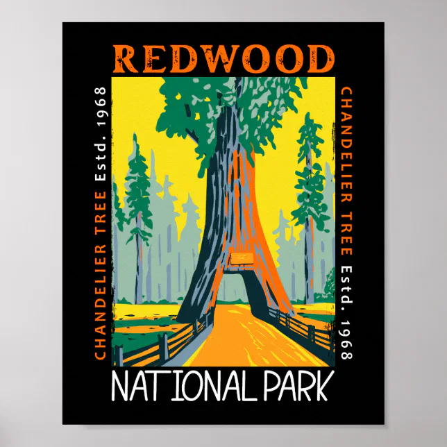 Redwood National Park Chandelier Tree Distressed Poster | Zazzle