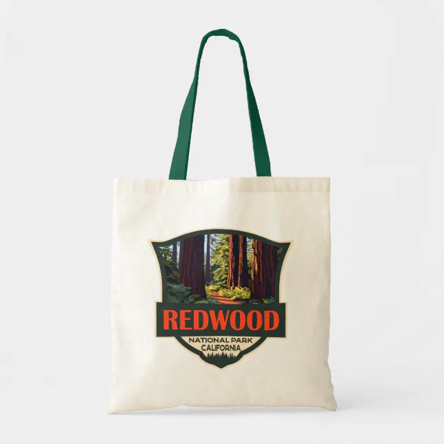 Redwood National Park Illustration Retro Badge Tote Bag | Zazzle
