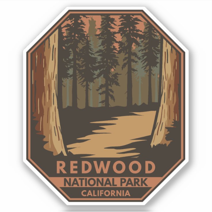 Redwood National Park Minimal Retro Emblem Sticker | Zazzle