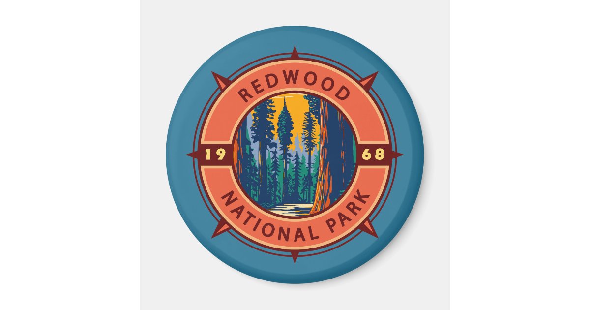 Redwood National Park Retro Compass Emblem Magnet | Zazzle