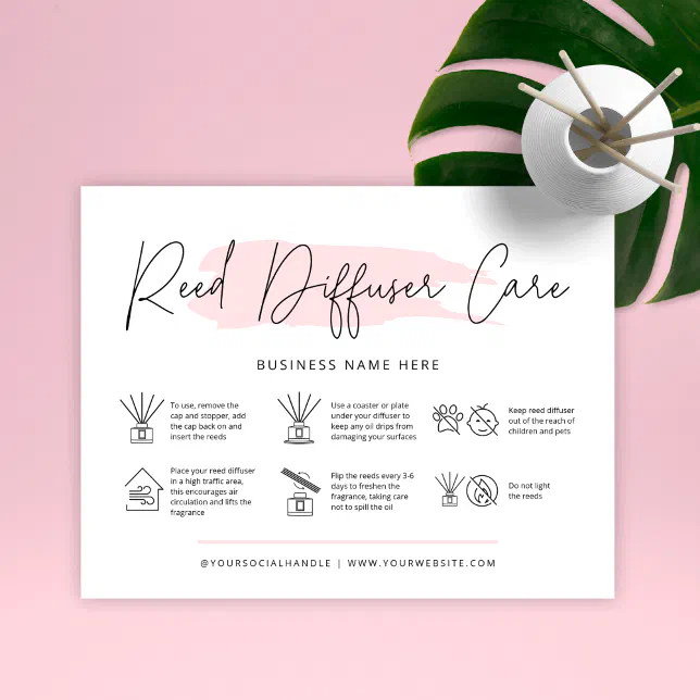 Reed Diffuser Care Instructions Card Feminine | Zazzle
