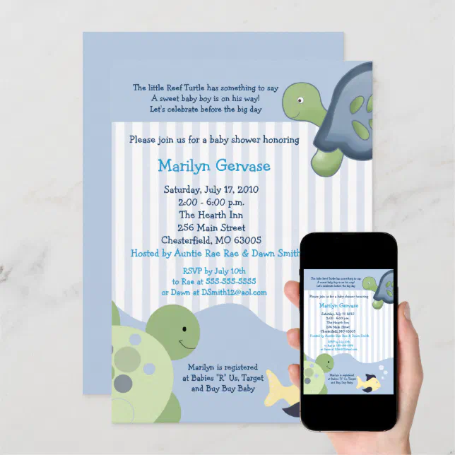 Reef Turtle (4x6) Boy Baby Shower Invitation | Zazzle