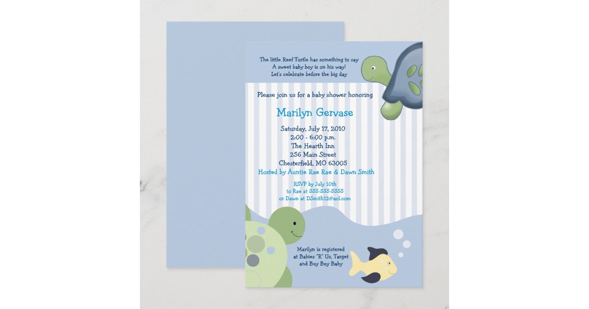 Reef Turtle (4x6) Boy Baby Shower Invitation | Zazzle