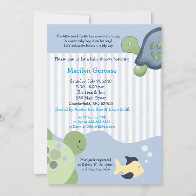 REEF TURTLE 5x7 Baby Shower Invitation | Zazzle