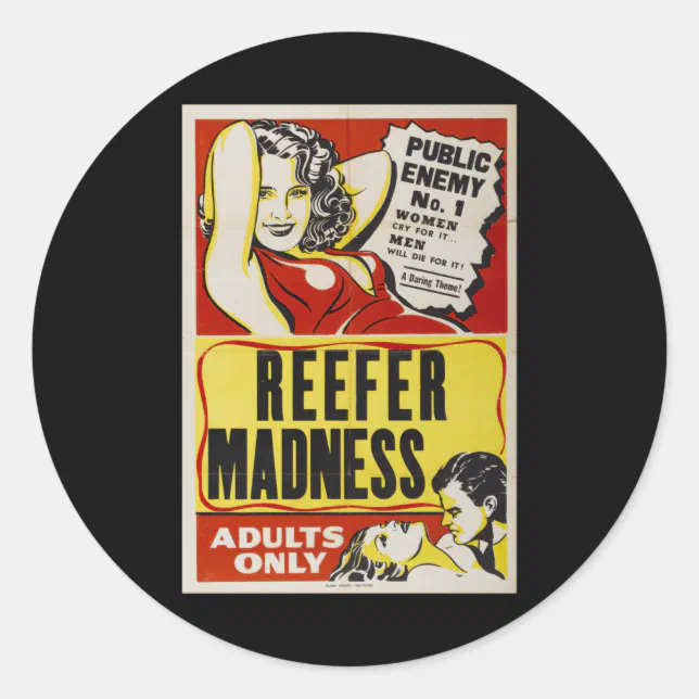 Reefer madness retro vintage poster classic round sticker | Zazzle
