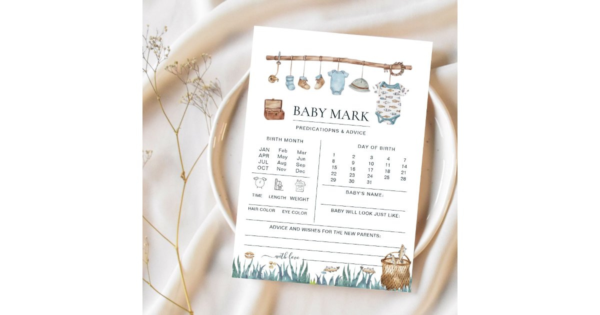 Reel Fun Fishing Rustic Baby Shower Predictions | Zazzle