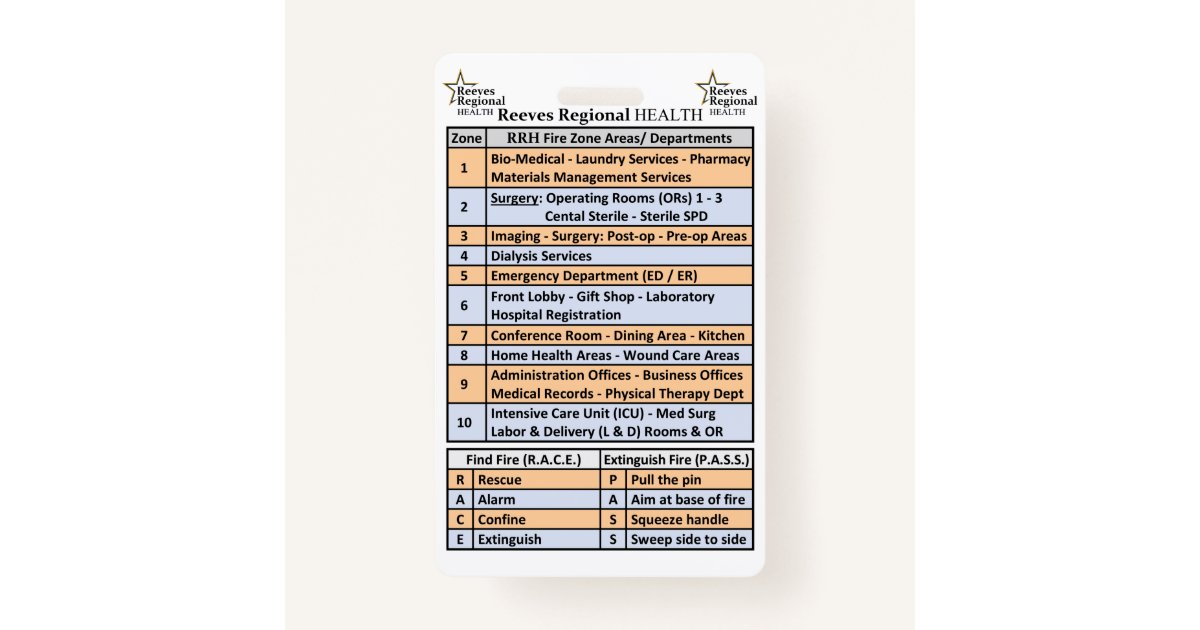 Reeves Regional Health Fire Zones Badge | Zazzle