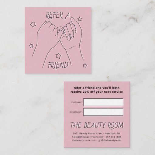 Refer a friend blush pink cute hands illustration referral card | Zazzle