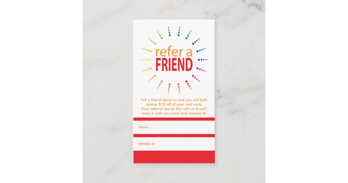 refer a friend rainbowBurst Referral Card | Zazzle