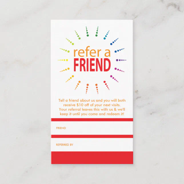 refer a friend rainbowBurst Referral Card | Zazzle