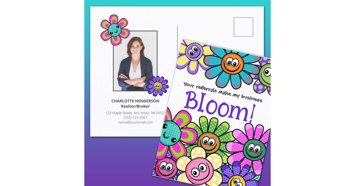 Referral Bloom Summer Flower Real Estate Marketing Postcard | Zazzle
