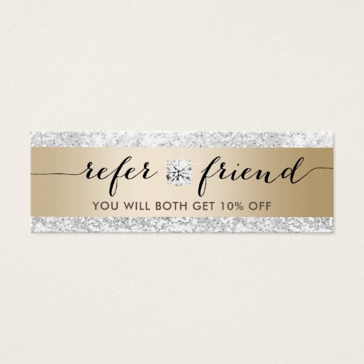 Referral Card | Luxury Silver Glitter Modern Gold | Zazzle