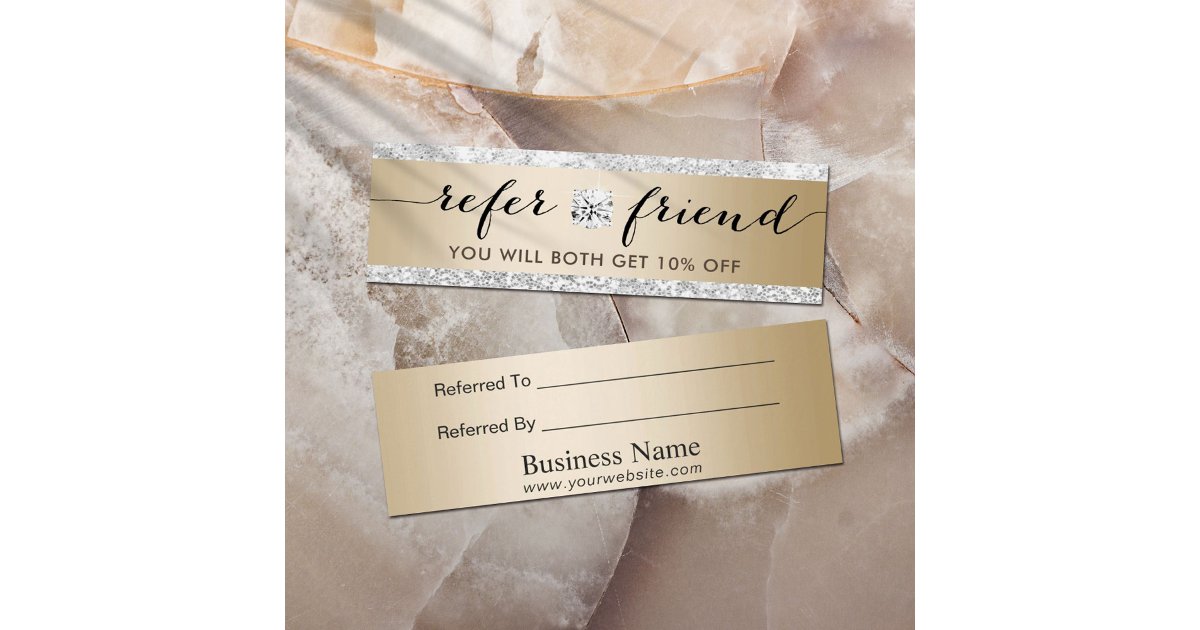 Referral Card | Luxury Silver Glitter Modern Gold | Zazzle
