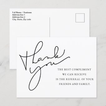 Referral Thank You, Referral Note Card, Thank You Postcard | Zazzle
