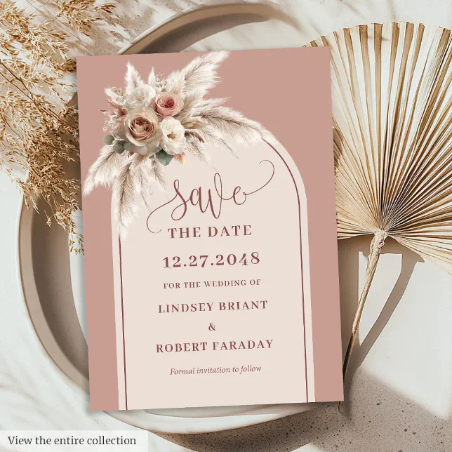 Refined Boho Dusty Pink Floral Save the Date Card | Zazzle
