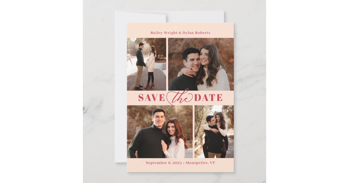 Refined Collage Editable Color Save The Date Card | Zazzle
