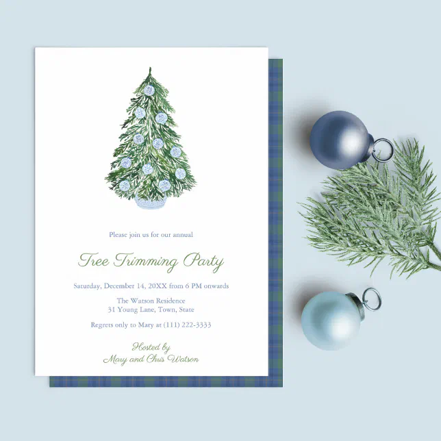 Refined Ginger Jar Tree Trimming Holidays Party Invitation | Zazzle