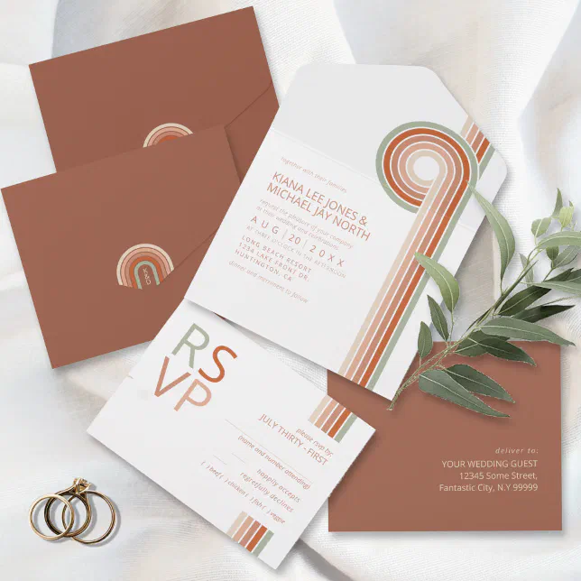 Refined Lines Geometric Wedding Terra Cotta ID983 All In One Invitation | Zazzle